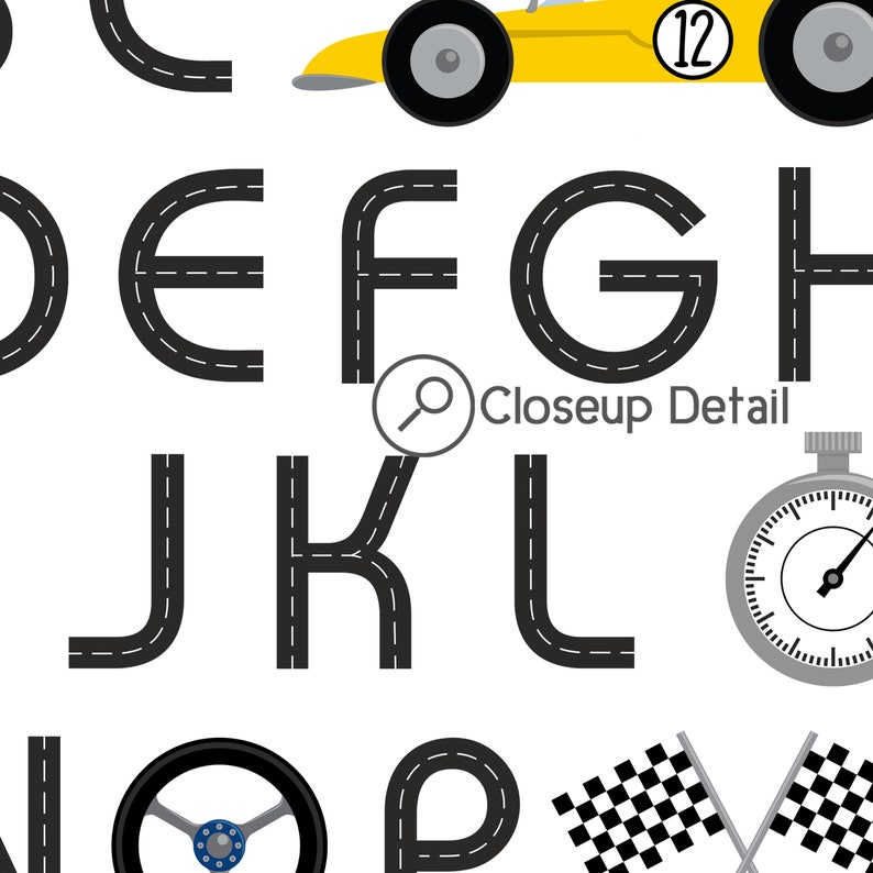 Racing Cars Alphabet Print Race Track ABC Car Poster Cute | Etsy