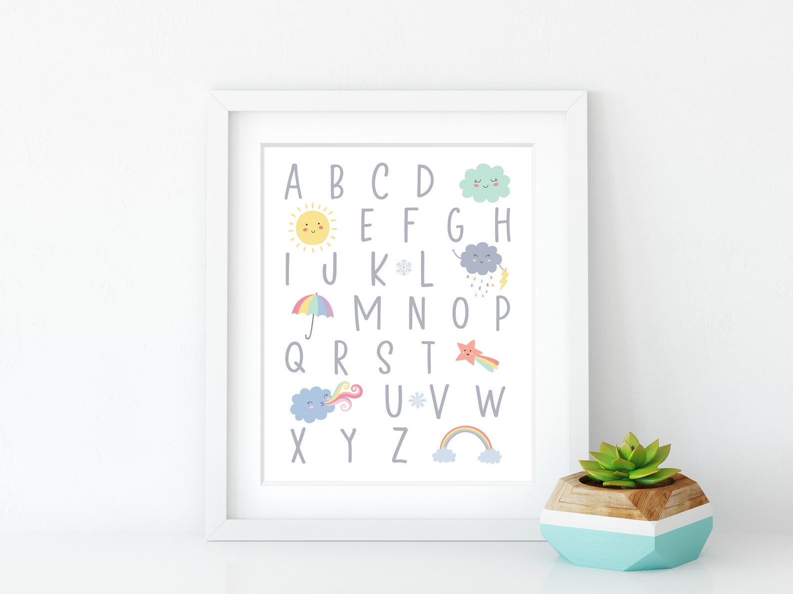 Weather Alphabet Print Raincloud Rainbow Cute Pastel Boy Girl | Etsy