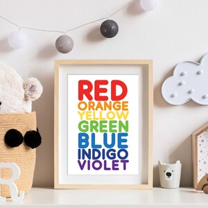 Rainbow Colours Word Art Print Rainbow Playroom Toddler Wall Decor Baby ...