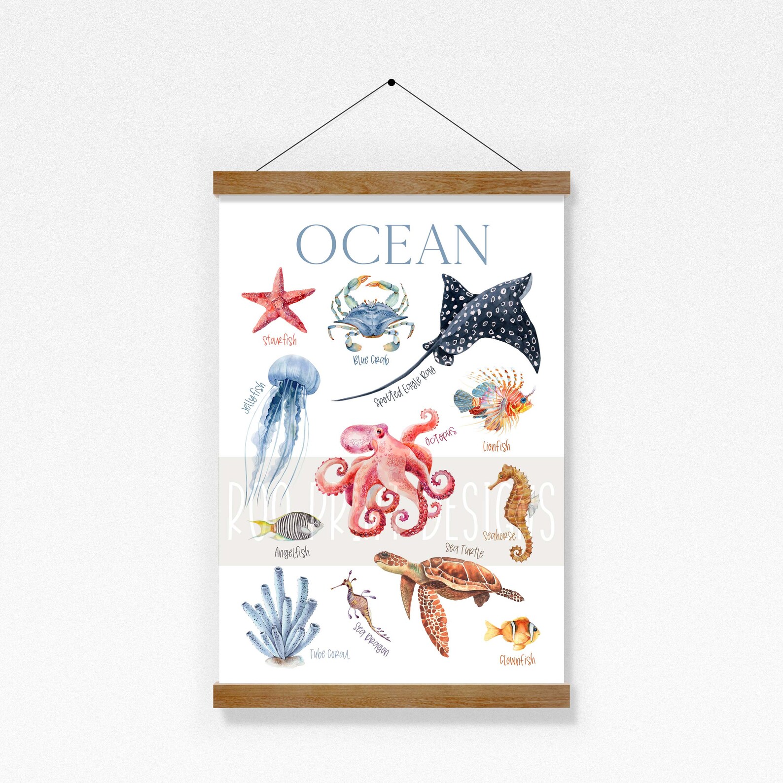 Ocean Art Print Sea Animal Poster Colourful Watercolour - Etsy UK