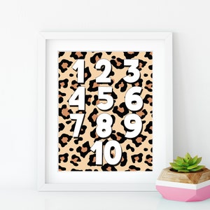 Leopard Print Number Poster Neutral Kids Animal Playroom Bedroom Wall ...