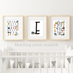 Navy Blue Orange Yellow Construction Numbers Print Cute Digger Nursery ...