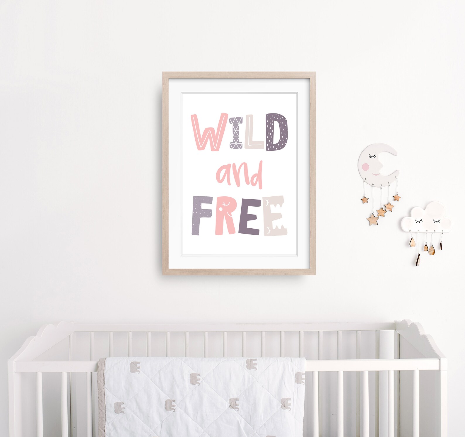 Pink Scandi Wild and Free Print Purple Mauve Lilac Girls Playroom ...