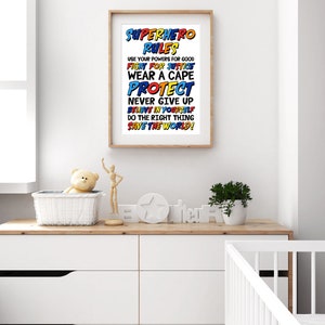 Superhero Rules Print Positive Kids Wall Art Inspirational Boys Girls ...