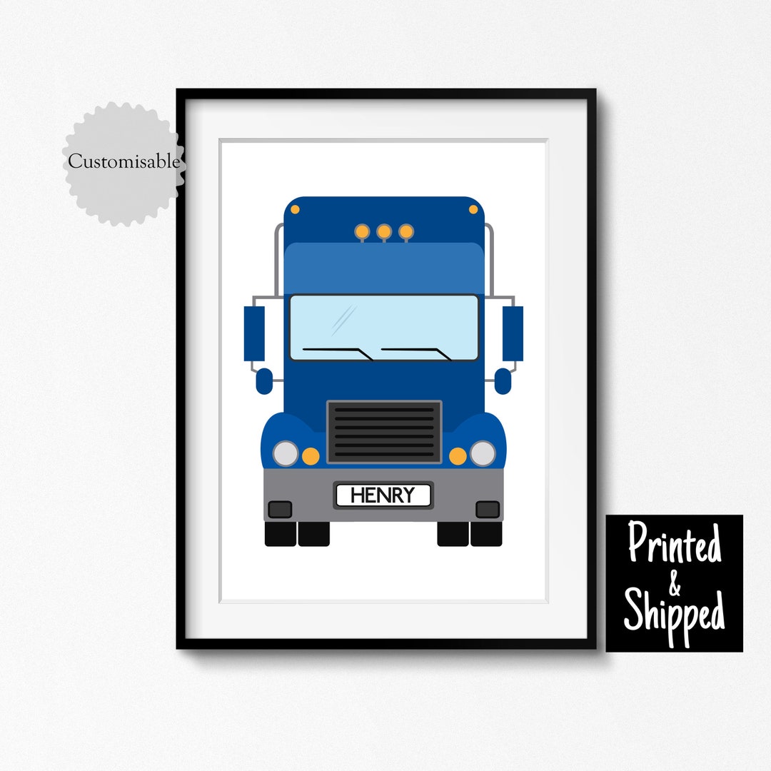 Personalised Lorry Print Big Blue Truck Name Poster Kids Gift Boys ...