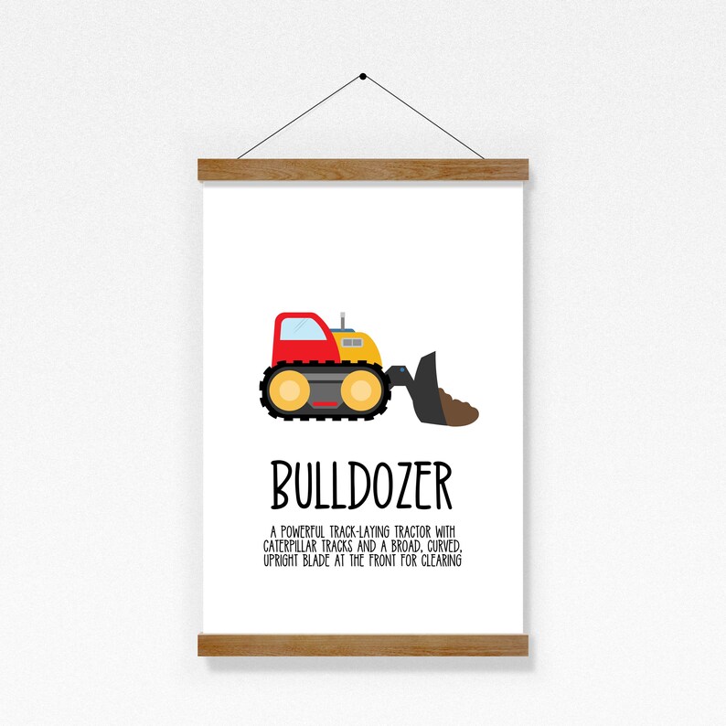Bulldozer Print Cute Construction Decor Vehicle Bedroom | Etsy