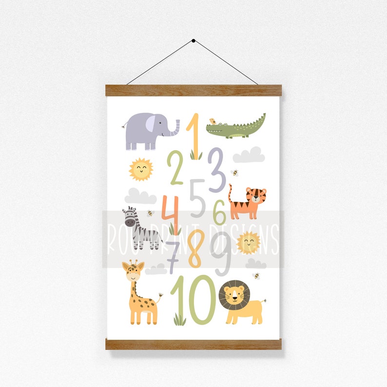 Safari Animal Numbers Print Cute Neutral Nursery Decor - Etsy