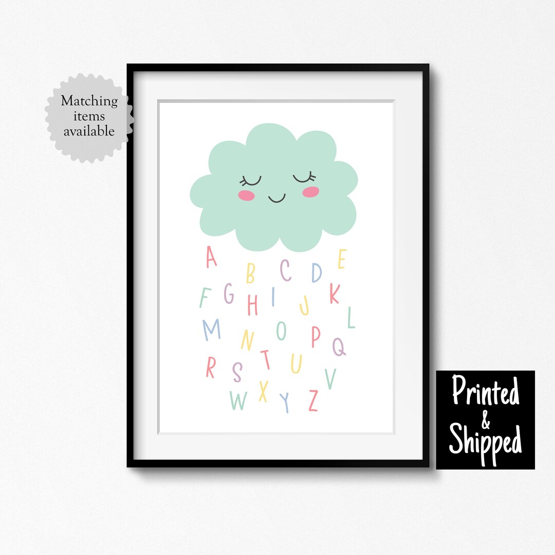 Cloud Alphabet Print Cute Weather Rainbow Raincloud ABC Boy Girl Baby ...