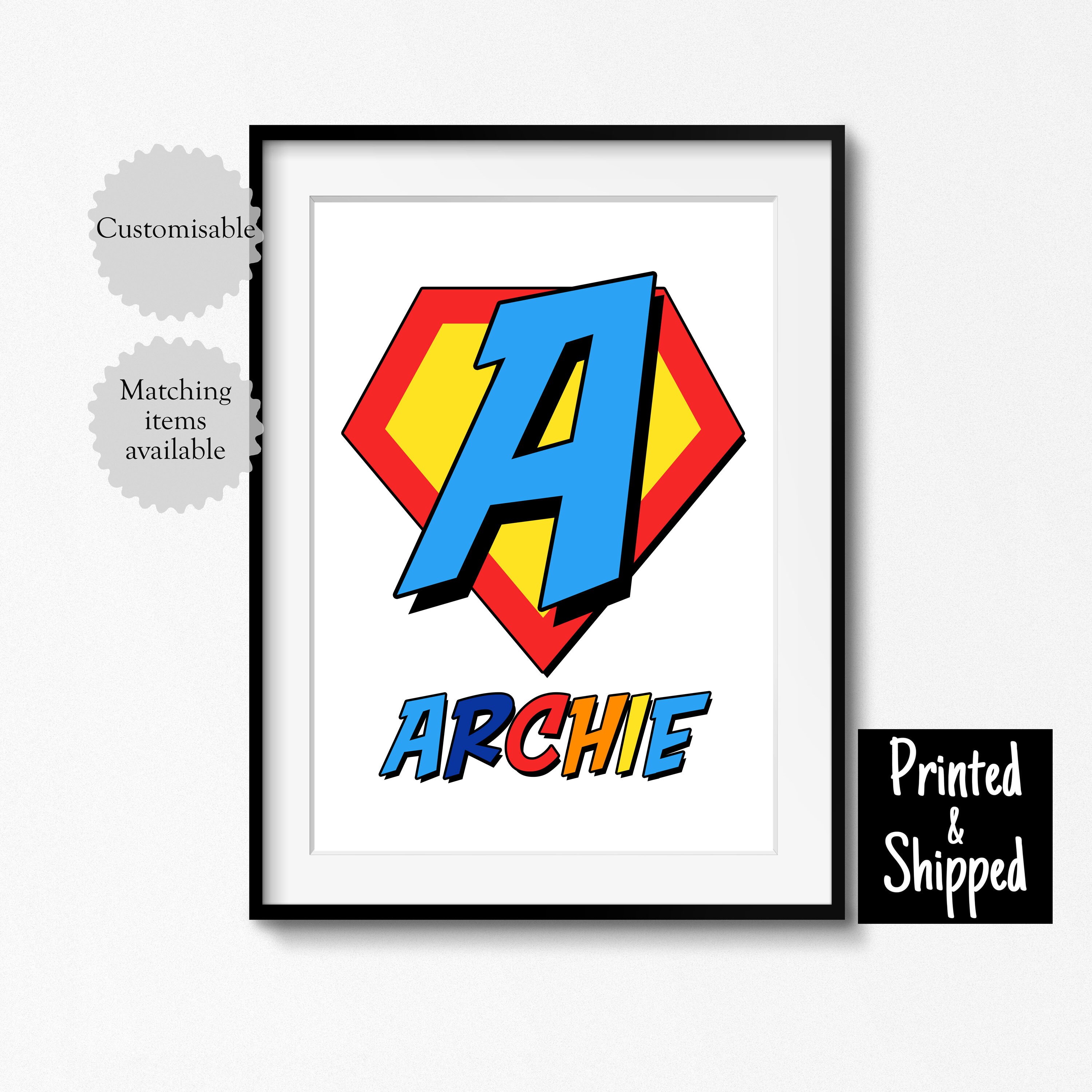 Personalised Superhero Name Print Cute Monogram Kids Poster - Etsy UK