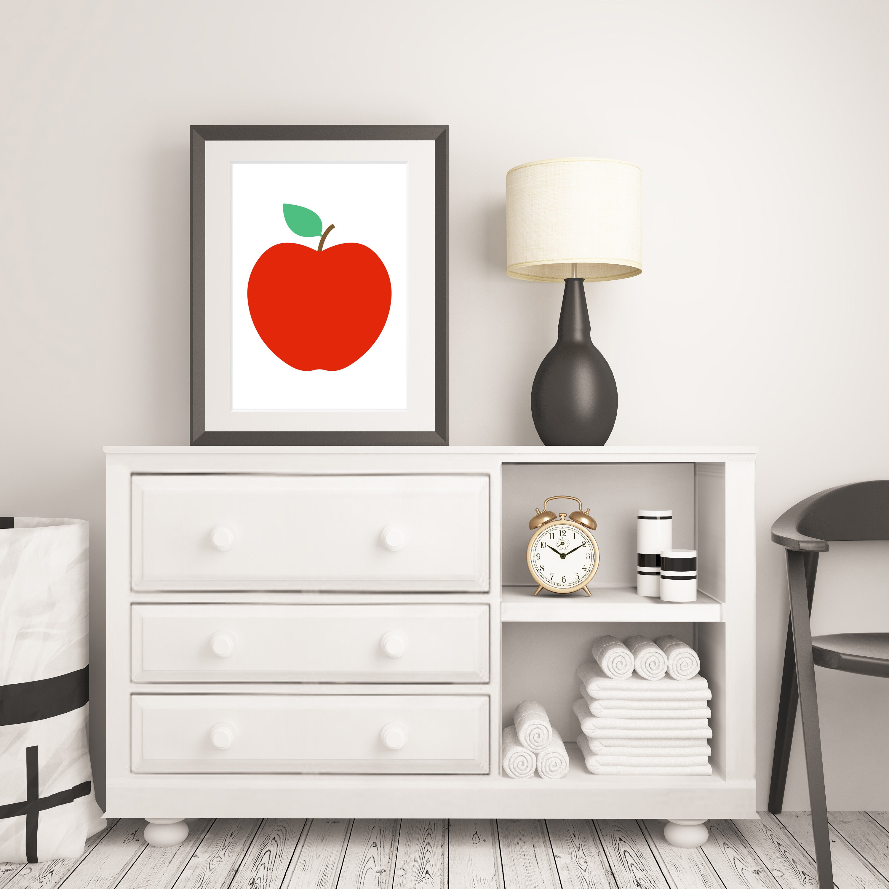 Big Red Apple Print Modern Bright Fruit Nursery Wall Art Decor Baby ...
