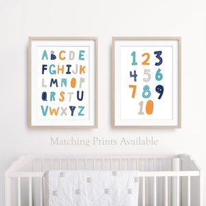 Scandi Alphabet Print Navy Orange Teal Colourful Boys Girl Kids Toddler ...