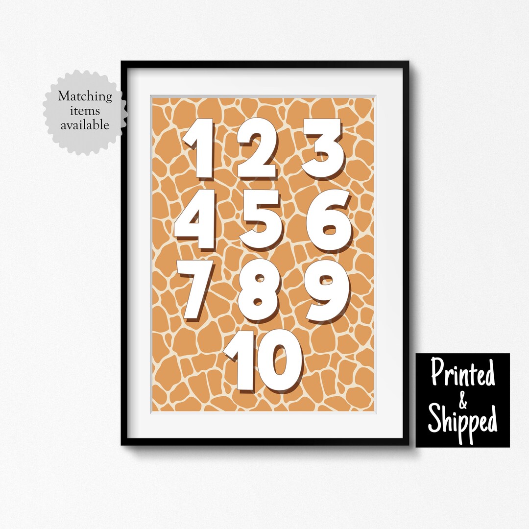 Giraffe Number Print Kids Counting Playroom Wall Art Neutral ...