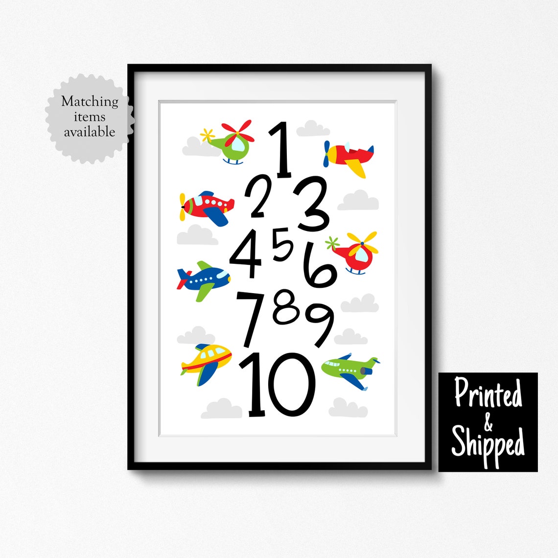 Cute Airplane Numbers Print Flying Planes Helicopter Pilot - Etsy