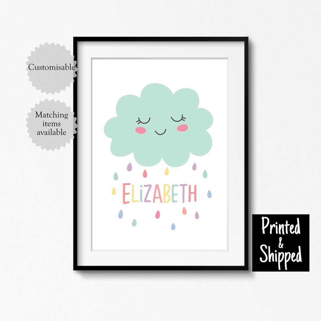 Rain Cloud Name Print Personalised New Baby Gift Rainbow Weather ...
