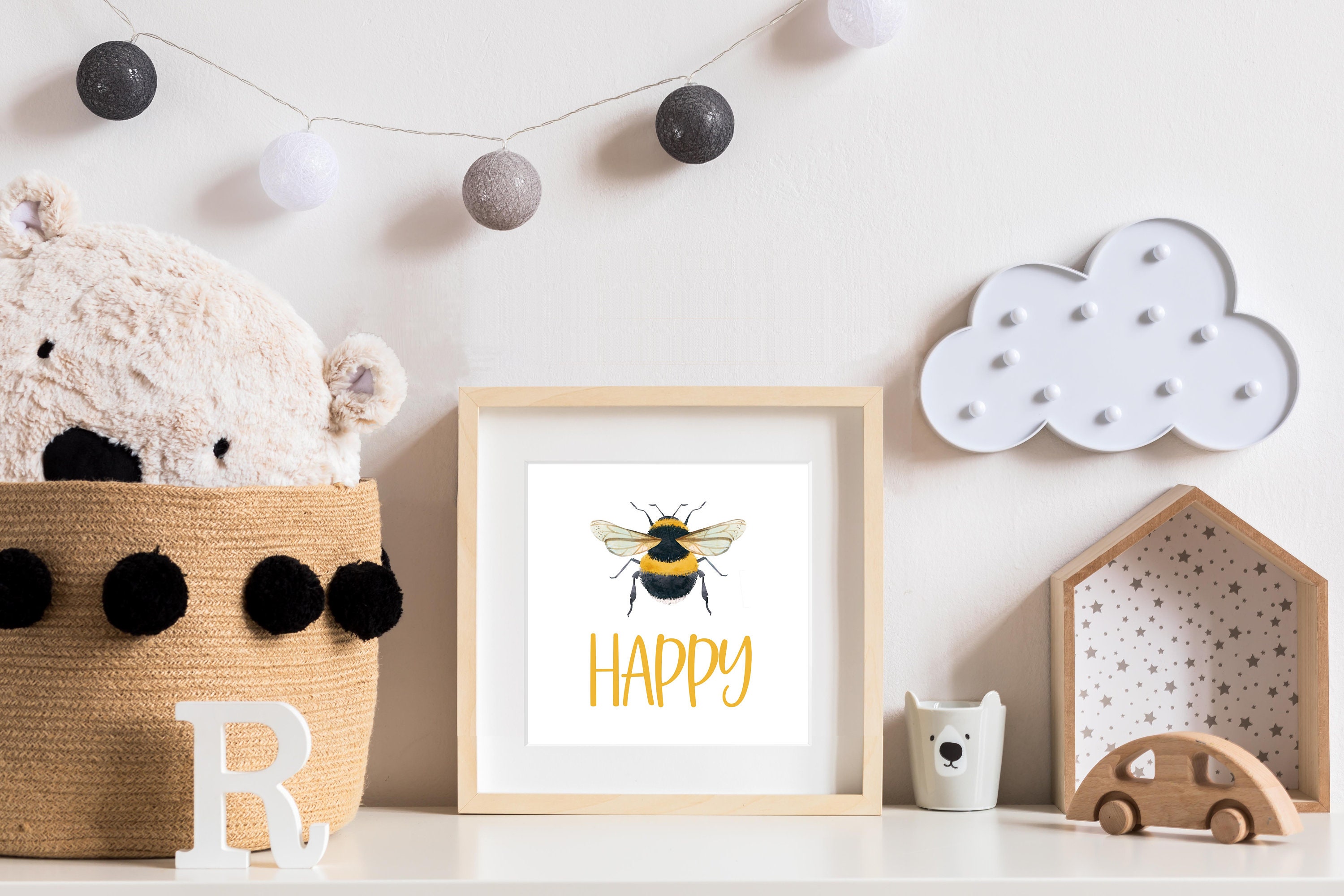 Bee Happy Art Print Cute Nature Nursery Decor Poster Yellow | Etsy UK