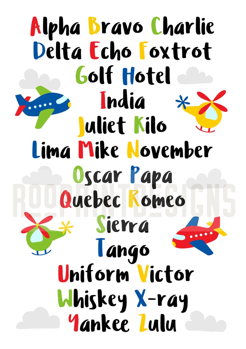 Airplane Alphabet Print Cute Phonetic Planes Helicopter Flying | Etsy