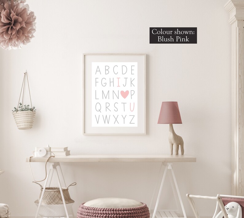 I Heart You U Alphabet Print Custom Colour Bedroom Cute Playroom ...