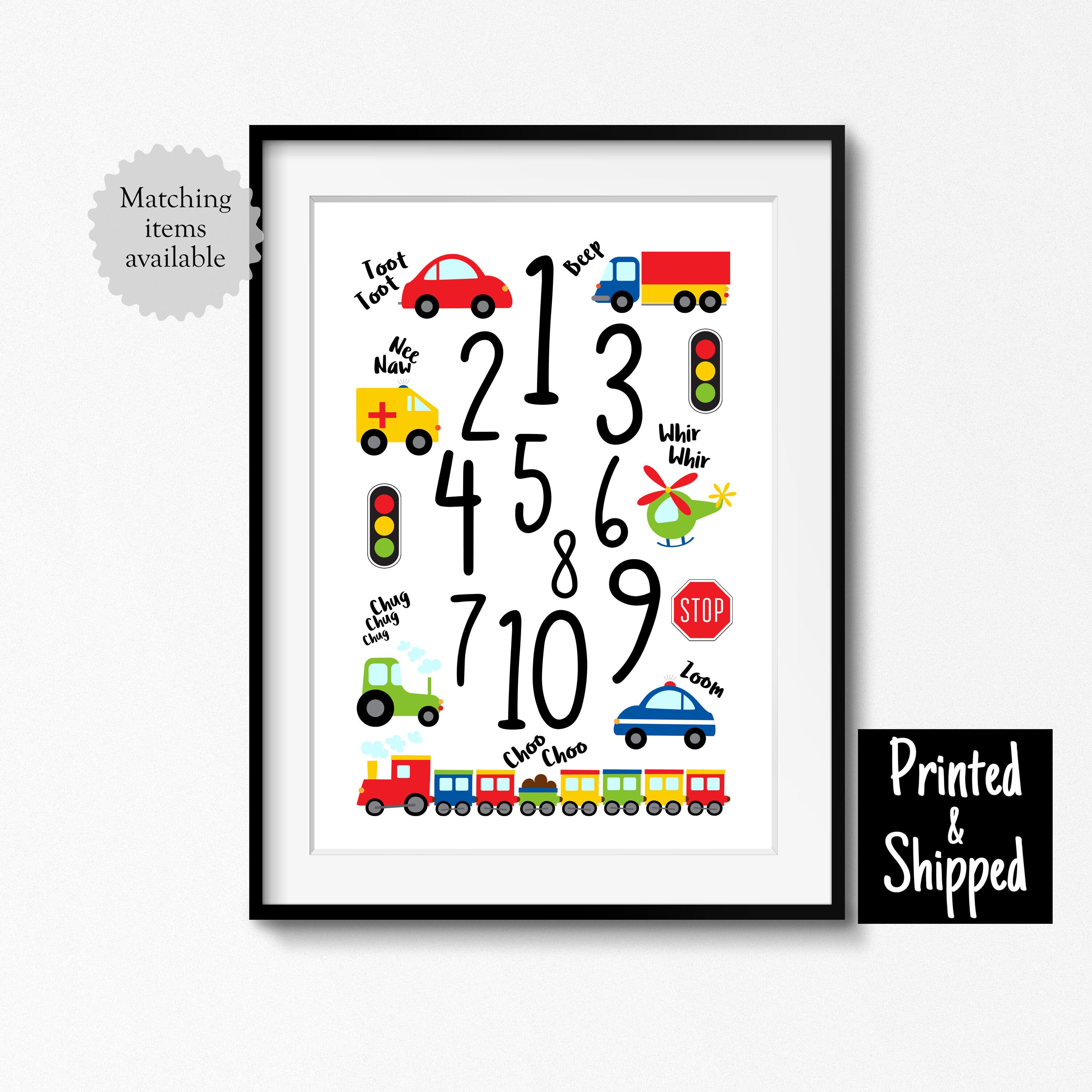 Transport Numbers Print Counting Transportation Nursery Wall | Etsy