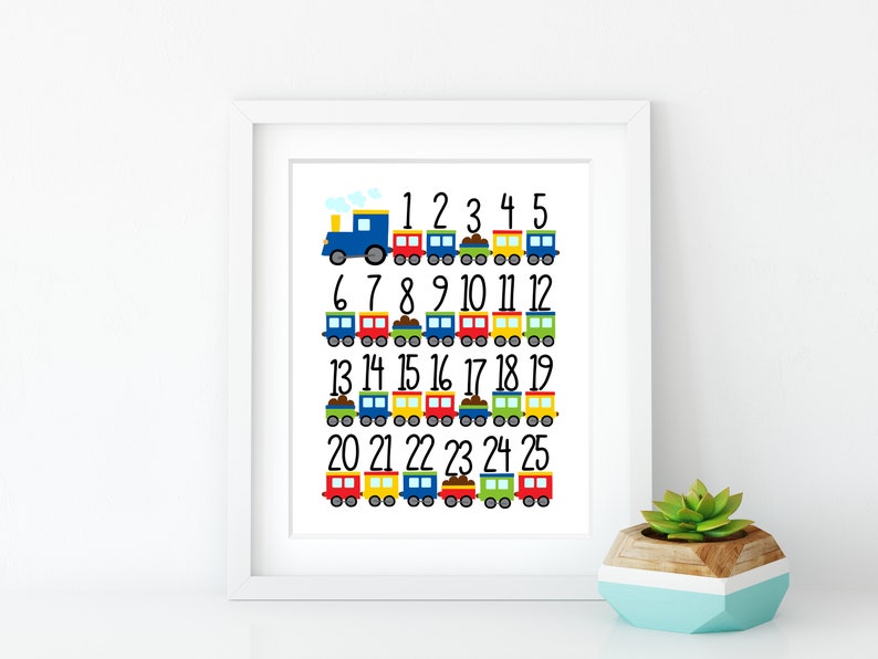 Train Numbers Print Cute Nursery Wall Art Decor Boys Kids | Etsy UK