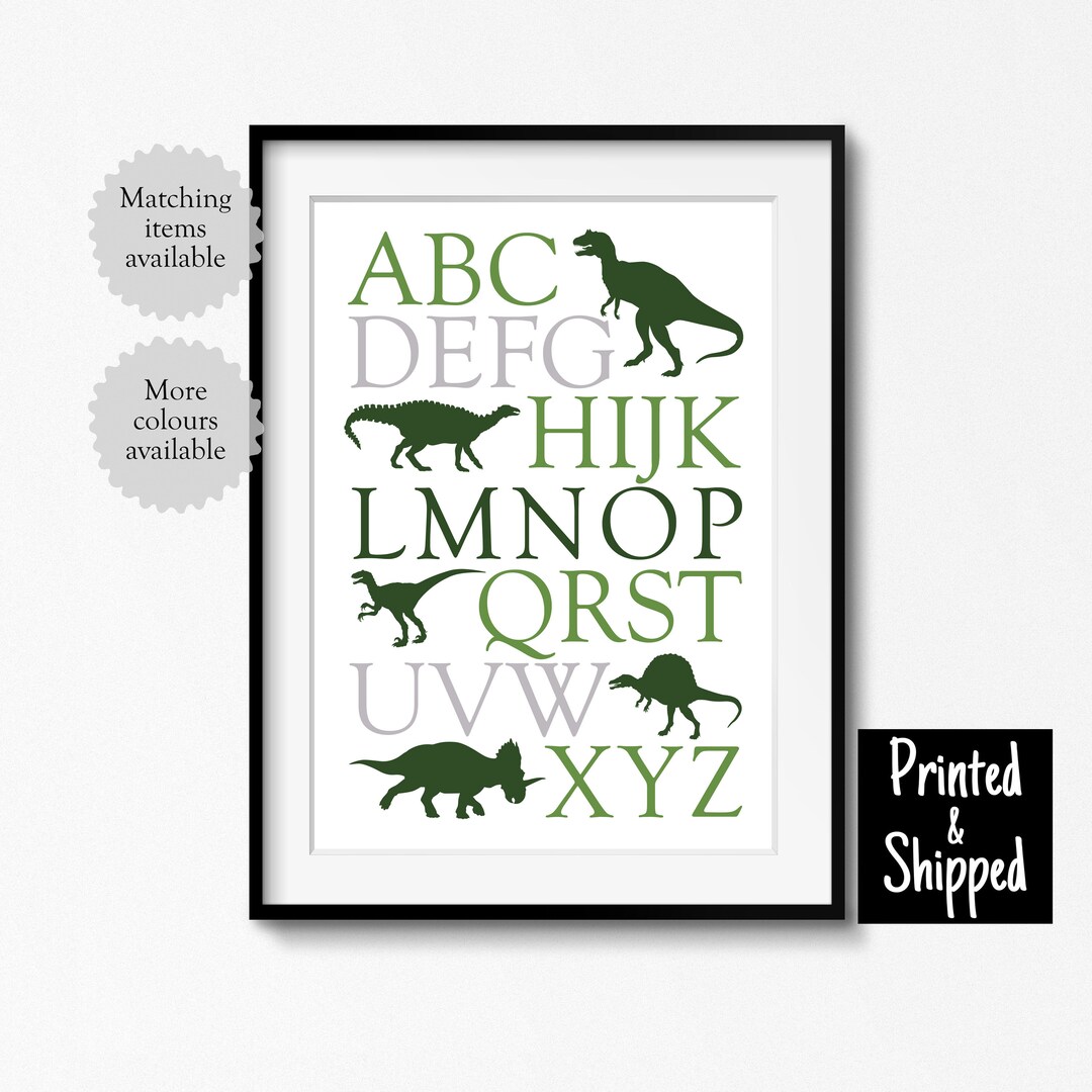 Green Dinosaur Alphabet Poster Print Bedroom Playroom Nursery Wall Art ...