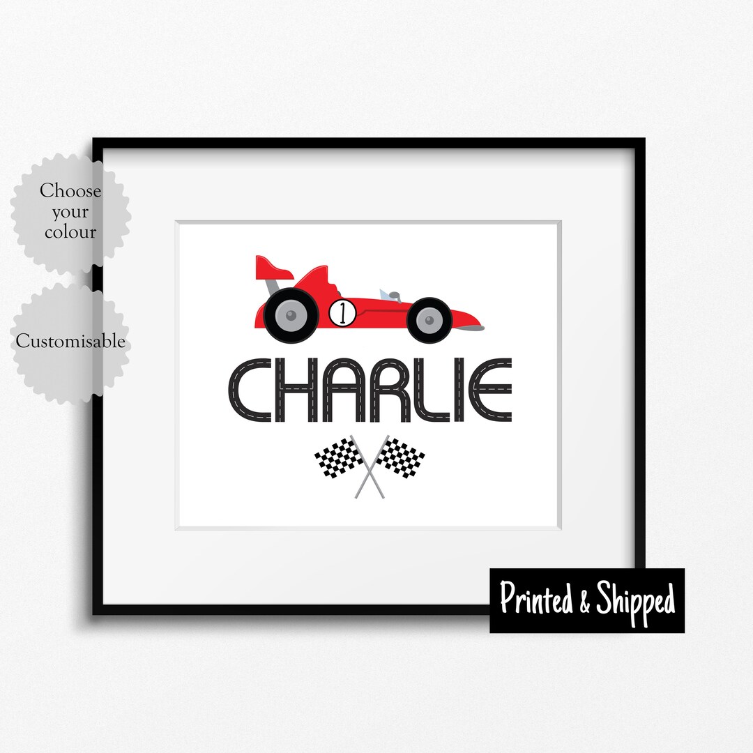Racing Car Name Print Personalised Race Car Gift Colourful Kids Boys ...