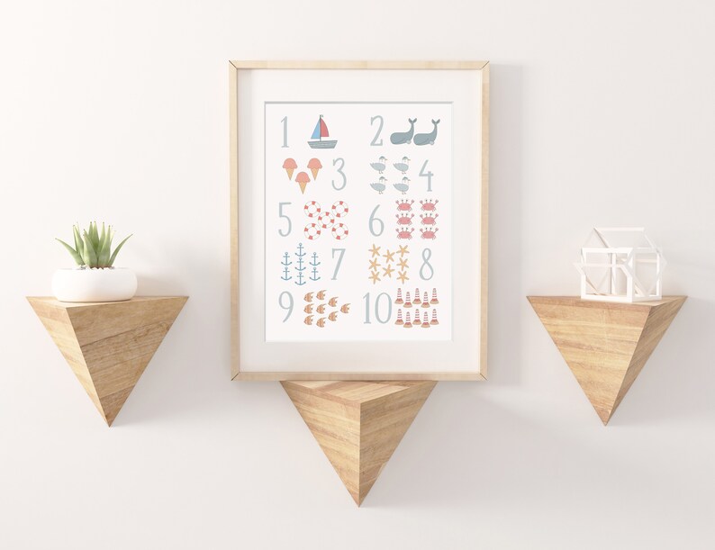 Cute Seaside Counting Print Educational Kids Nautical Playroom Poster ...