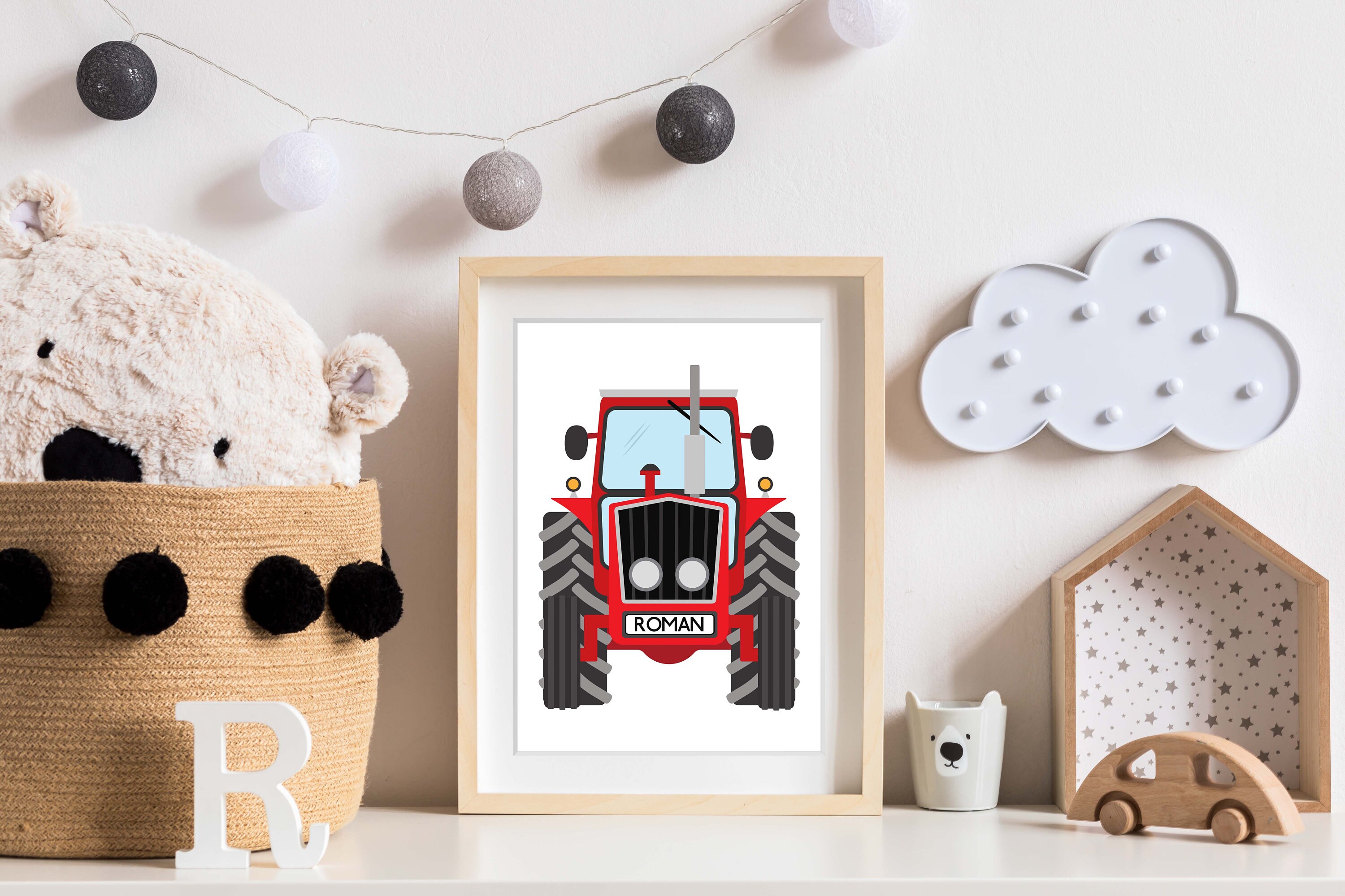 Personalised Tractor Print Cute Name Gift Boys Green Nursery | Etsy