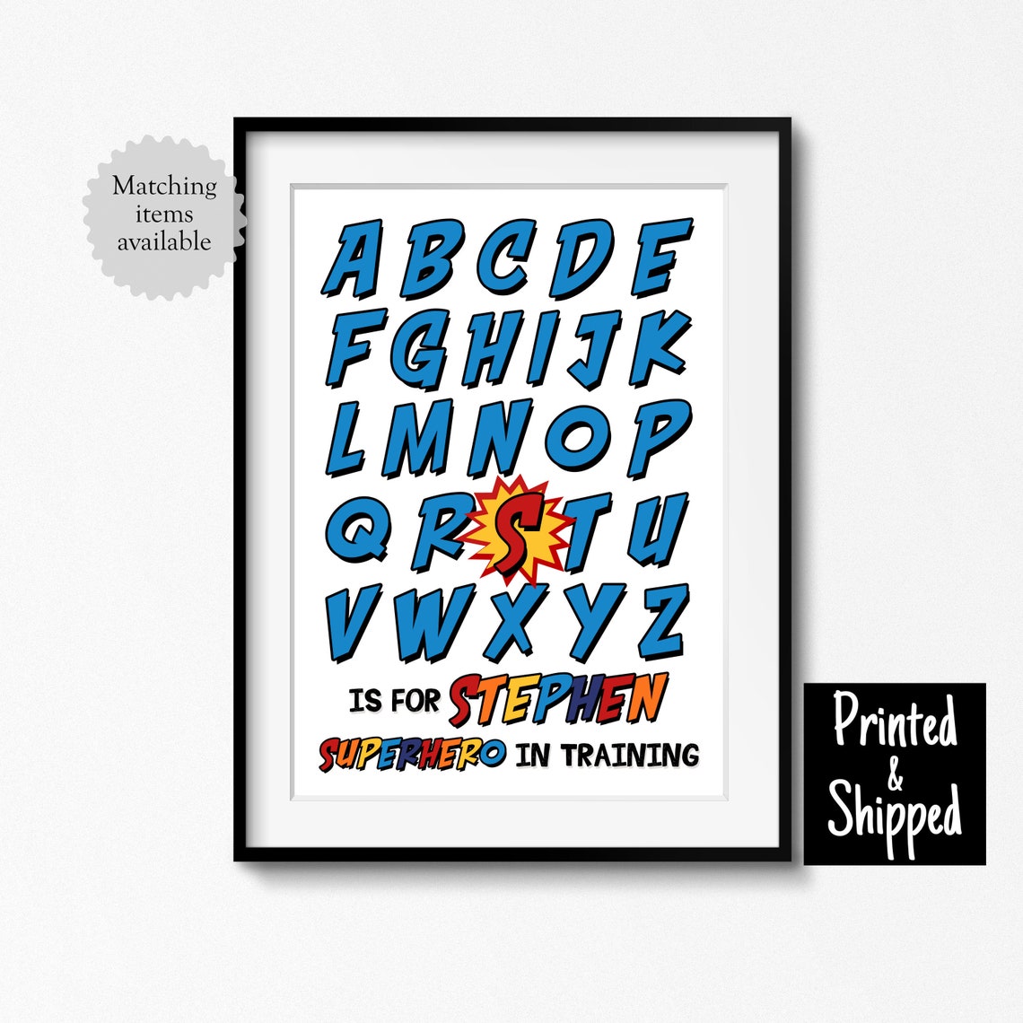 Superhero Alphabet Print Personalised Comic Book Style Kids | Etsy