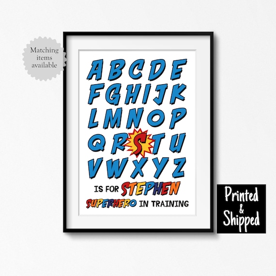 Superhero Alphabet Print Personalised Comic Book Style Kids | Etsy