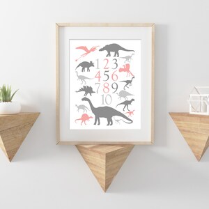 Girls Dinosaur Number Print Counting Bedroom Playroom Nursery Wall Art ...