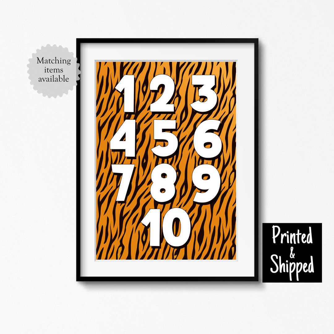 Tiger Number Print Kids Childrens Playroom Orange Wall Art Counting ...