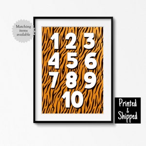 Tiger Number Print Kids Childrens Playroom Orange Wall Art Counting ...
