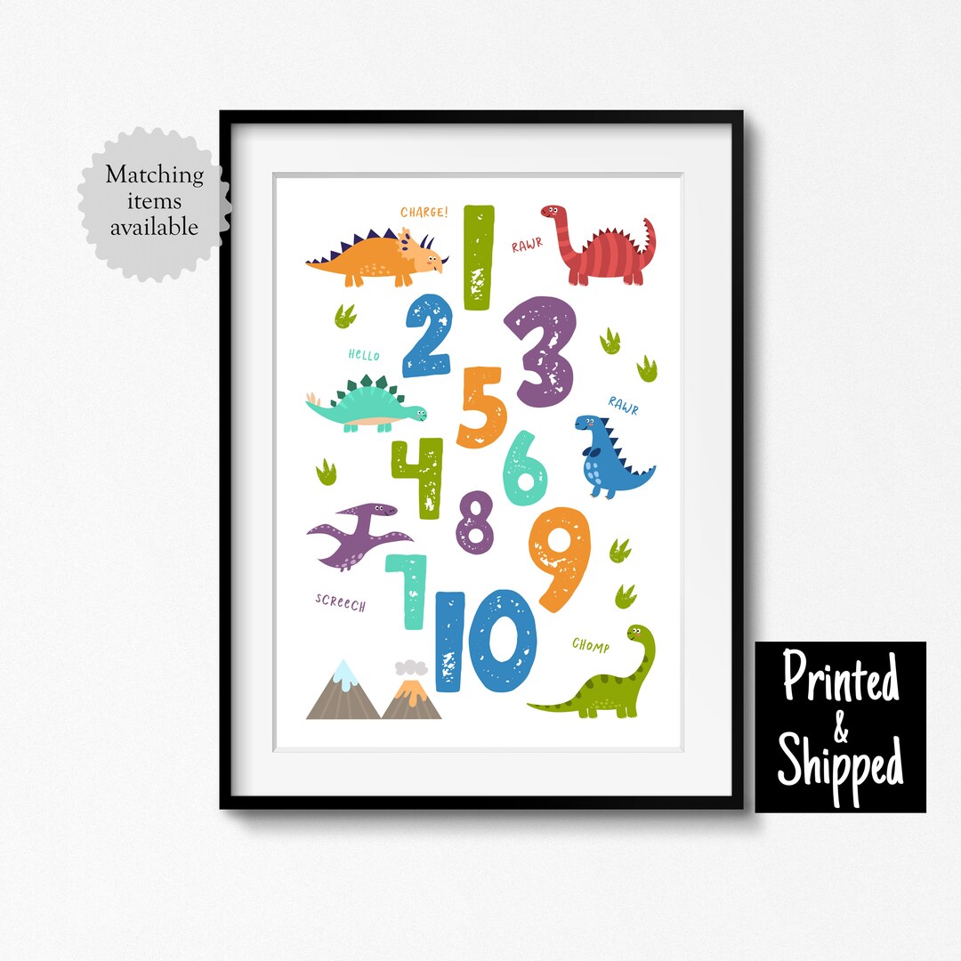Cute Dinosaur Counting Print Number Poster Playroom Nursery Wall Art ...