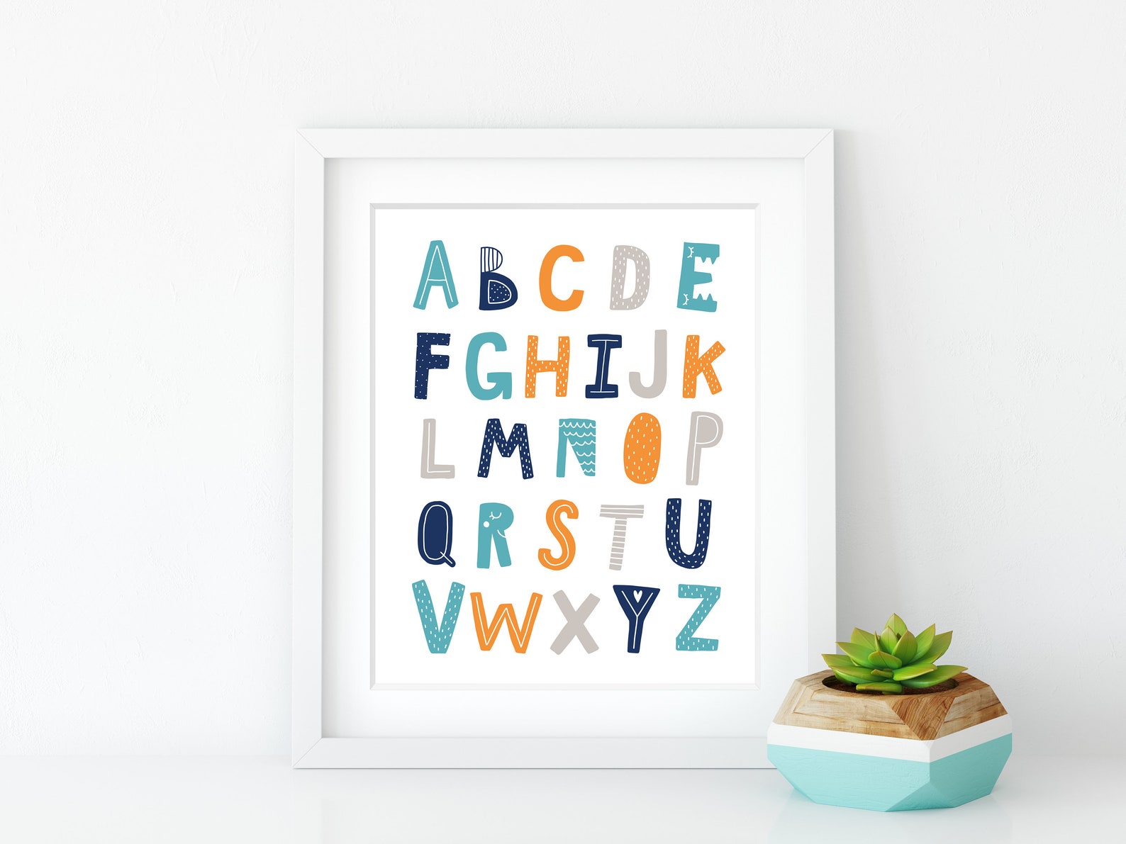 Scandi Alphabet Print Navy Orange Teal Colourful Boys Girl | Etsy