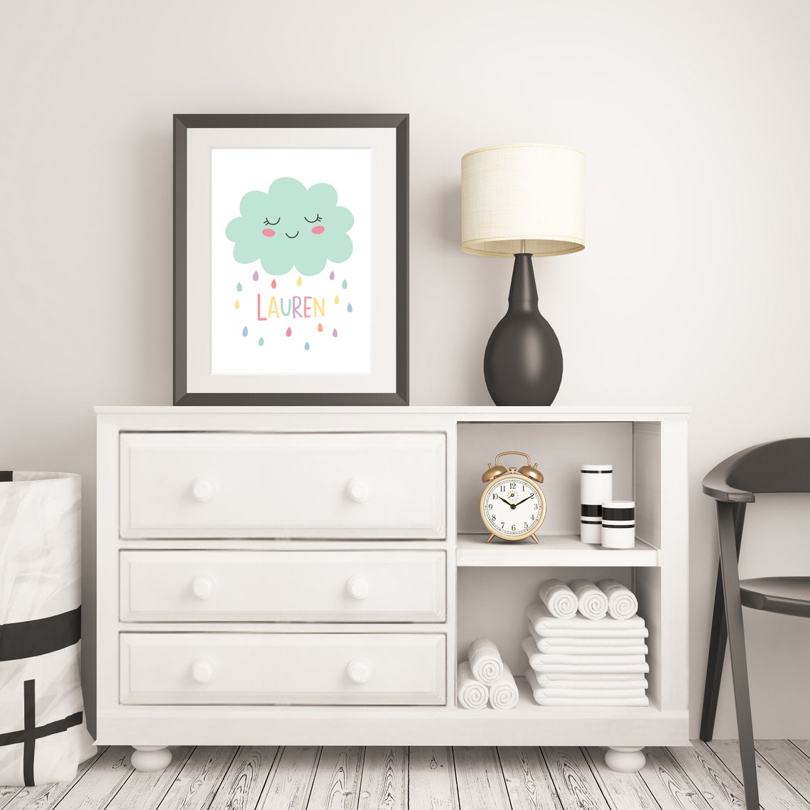 Rain Cloud Name Print Personalised New Baby Gift Rainbow Weather ...
