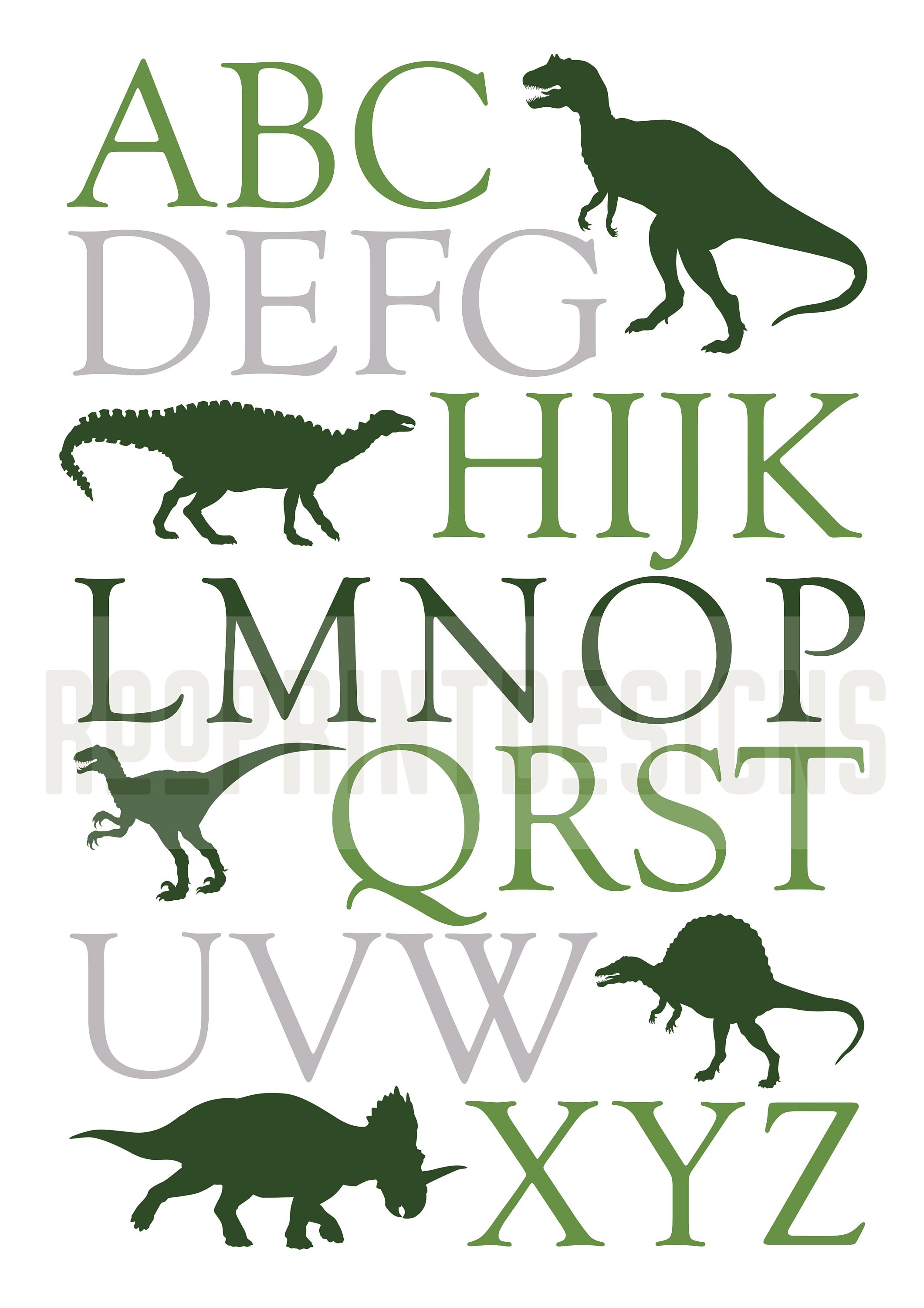 Green Dinosaur Alphabet Poster Print Bedroom Playroom Nursery - Etsy UK