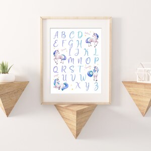 Unicorn Alphabet Print Girls ABC Poster Pretty Pink Blue Purple Lilac ...