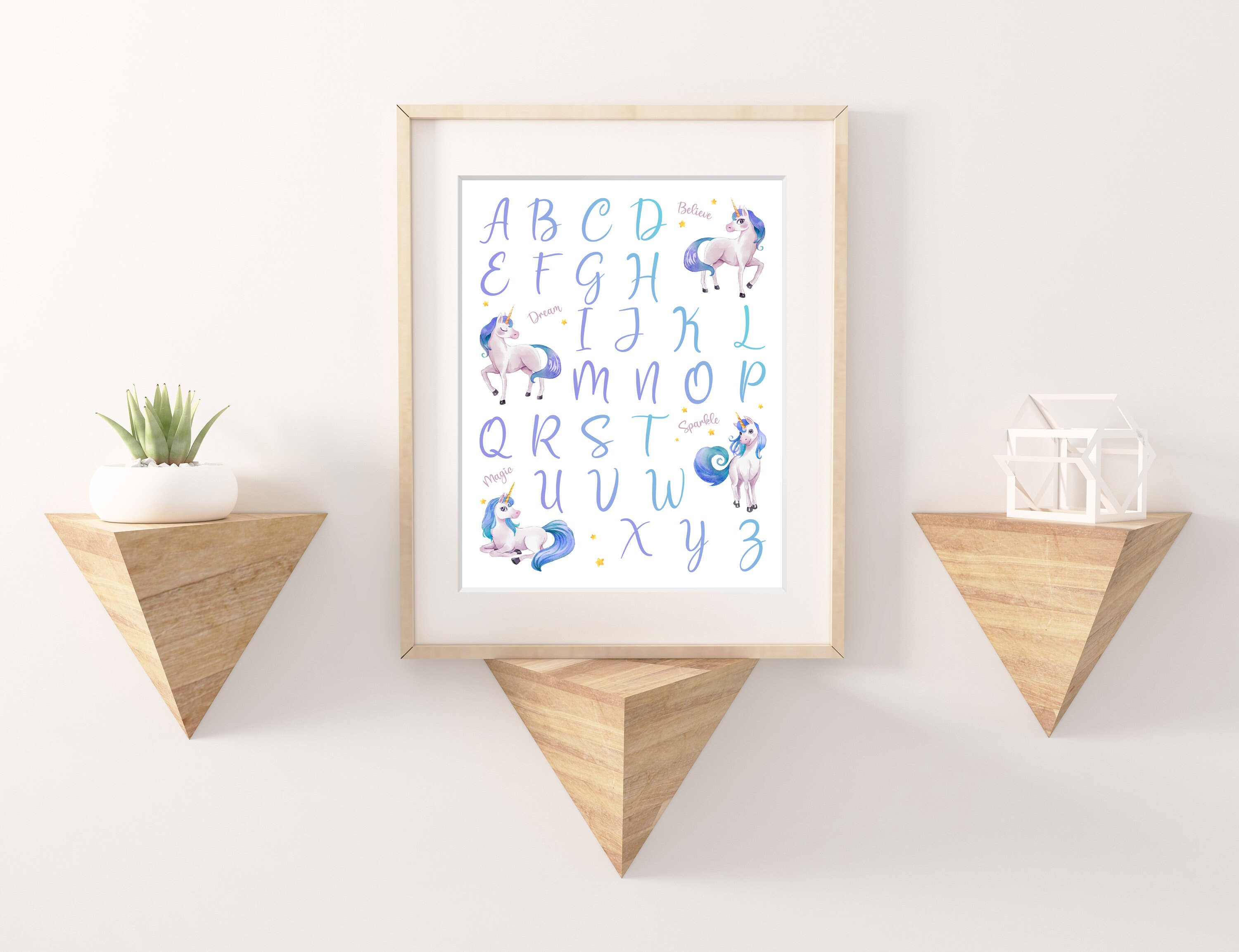 Unicorn Alphabet Print Girls ABC Poster Pretty Pink Blue Purple Lilac ...