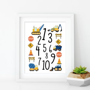 Navy Blue Orange Yellow Construction Numbers Print Cute Digger Nursery ...