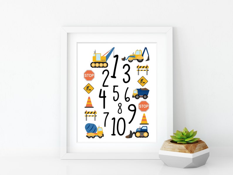 Navy Blue Orange Yellow Construction Numbers Print Cute Digger - Etsy