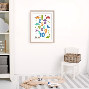 Cute Dinosaur Counting Print Number Poster Playroom Nursery Wall Art ...