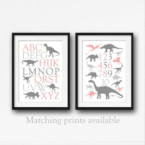 Girls Dinosaur Number Print Counting Bedroom Playroom Nursery Wall Art ...