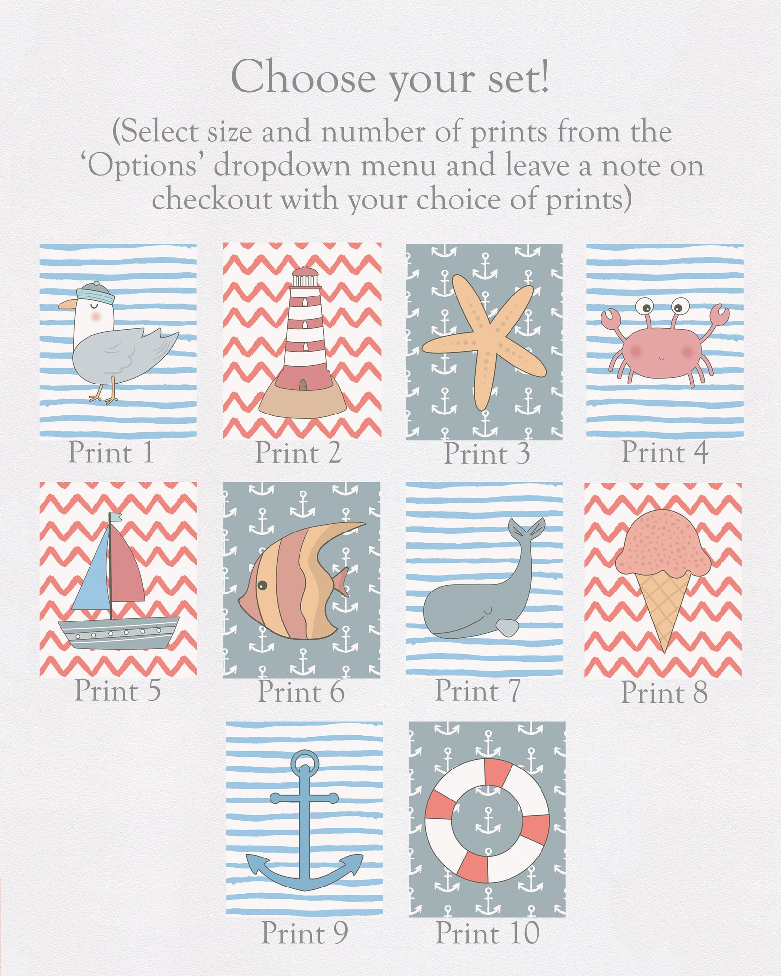 Nautical Print Set Cute Sea Beach Ocean Themed Neutral Nursery Wall Art ...