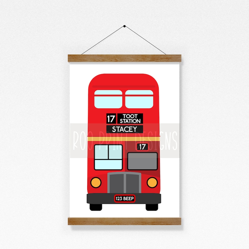 Red Bus Personalised Print London Bus Name Poster Double - Etsy