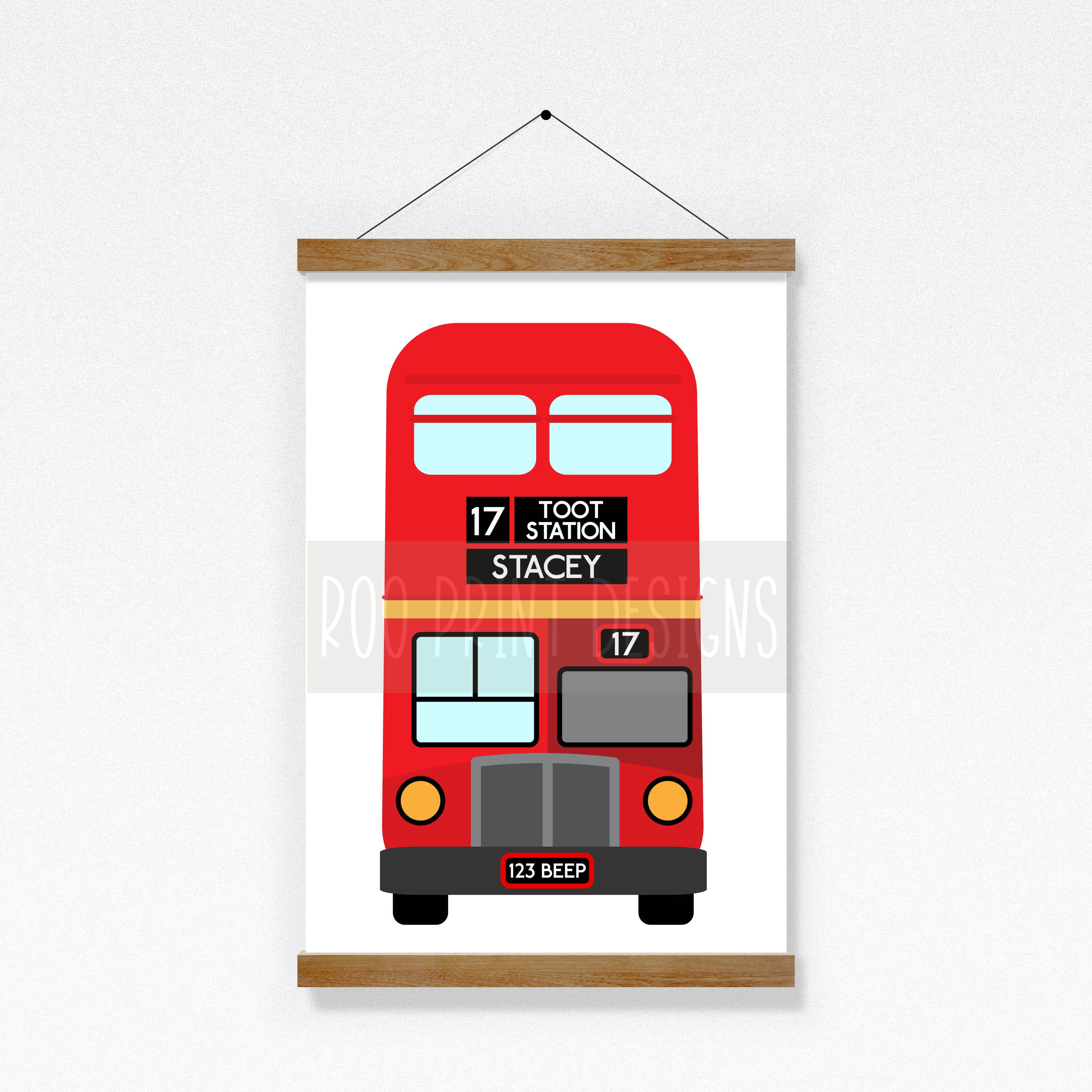 Red Bus Personalised Print London Bus Name Poster Double Decker Wall ...