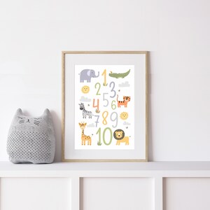 Safari Animal Numbers Print Cute Neutral Nursery Decor Childrens ...