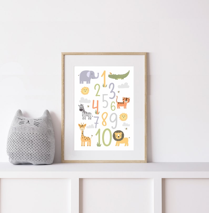 Safari Animal Numbers Print Cute Neutral Nursery Decor - Etsy