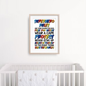 Superhero Rules Print Positive Kids Wall Art Inspirational Boys Girls ...