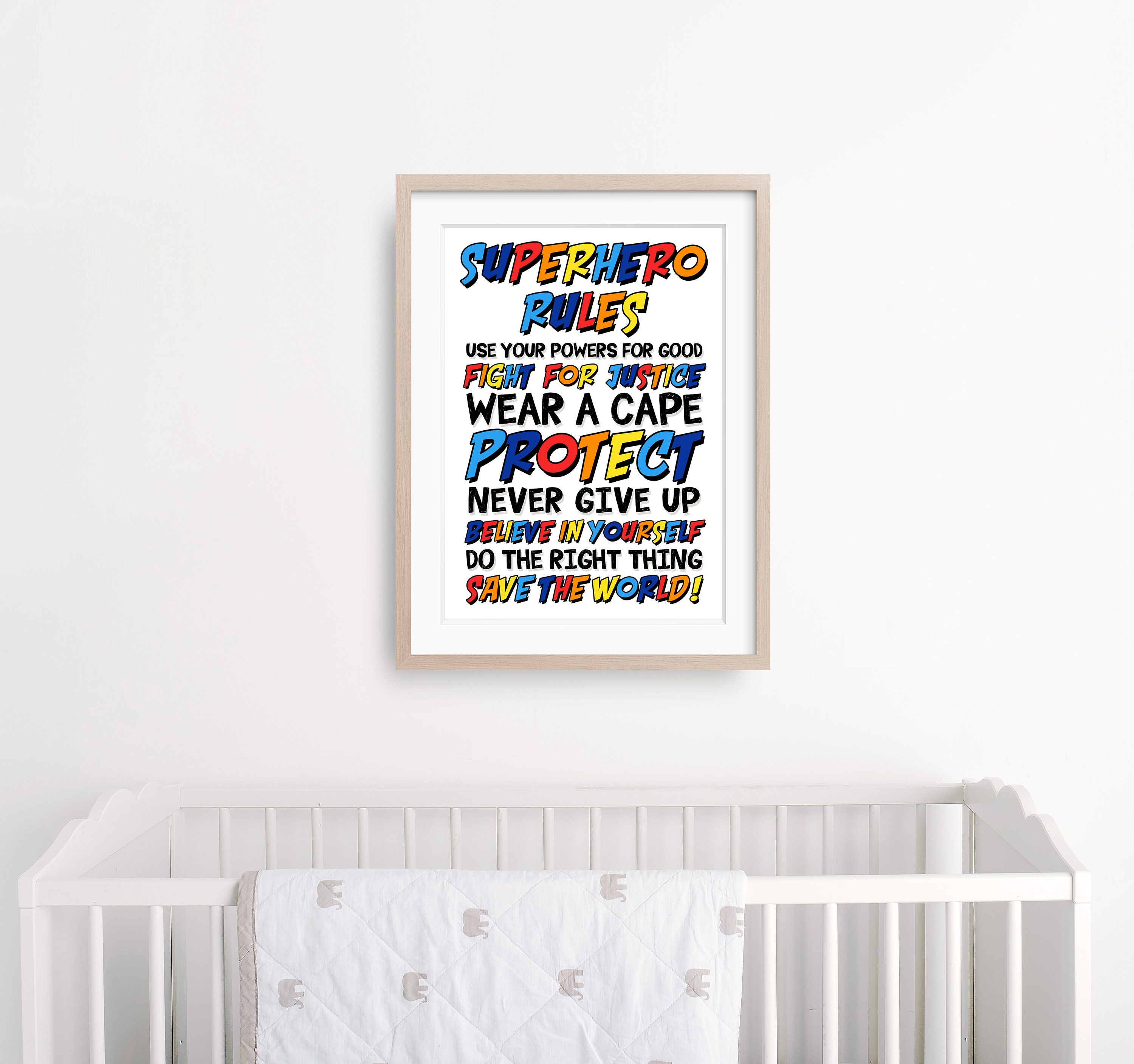 Superhero Rules Print Positive Kids Wall Art Inspirational Boys Girls ...