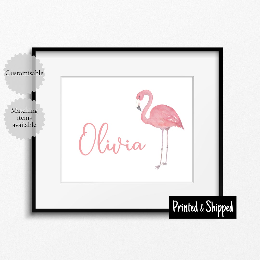 Flamingo Name Print Personalised Pink Nursery Art Bird Themed Baby Girl ...
